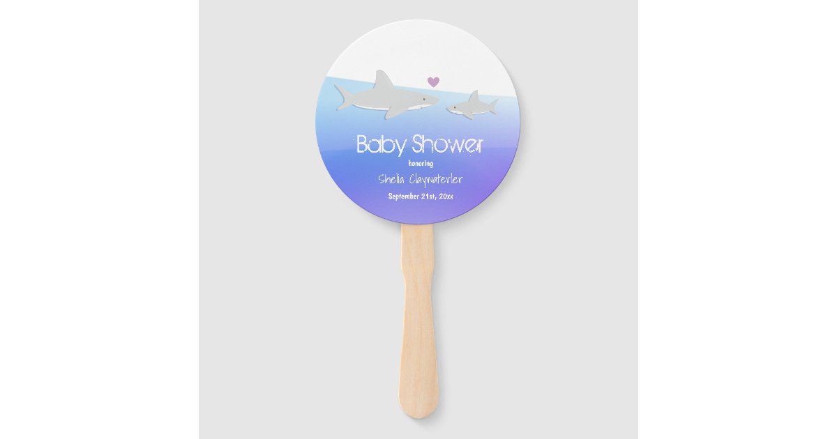Cute Sharks and Ocean Purple | Baby Shower Hand Fan | Zazzle