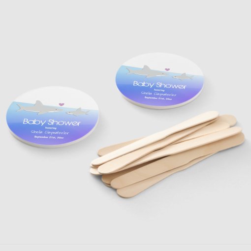 Cute Sharks and Ocean Purple | Baby Shower Hand Fan | Zazzle