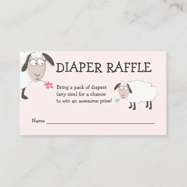 Cute Sheep, Baby Shower, Pink Diaper Raffle Enclosure Card | Zazzle