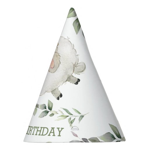 Cute Sheep Farm Greenery 1st Birthday Boy Girl Party Hat | Zazzle