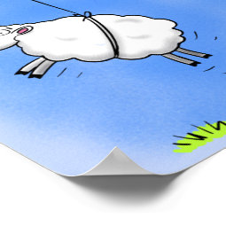 Cute sheep flying with pink balloon cartoon poster | Zazzle