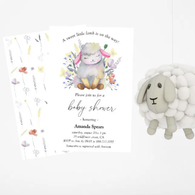 Cute Sheep Lamb Wildflowers Invitation | Zazzle