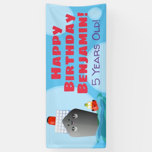 Cute ship tug boat cartoon birthday banner | Zazzle