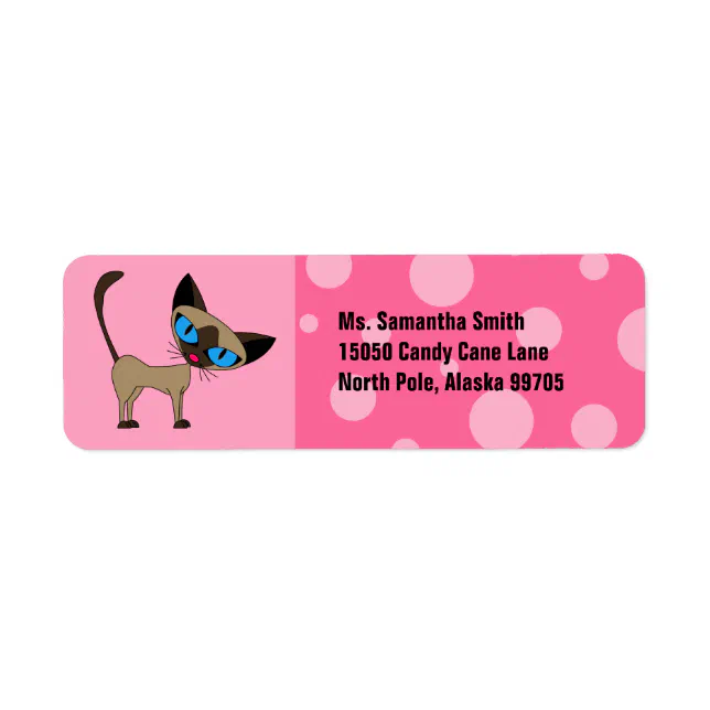 Cute Siamese 2 Cat Pink Return Address Label | Zazzle