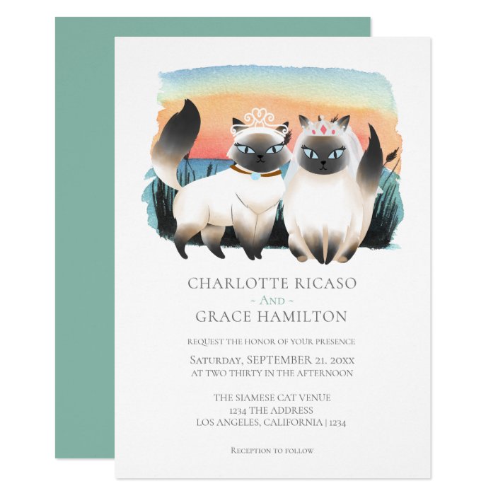 Cute Siamese Cat Gay Couple Wedding Personalized Invitation | Zazzle.com