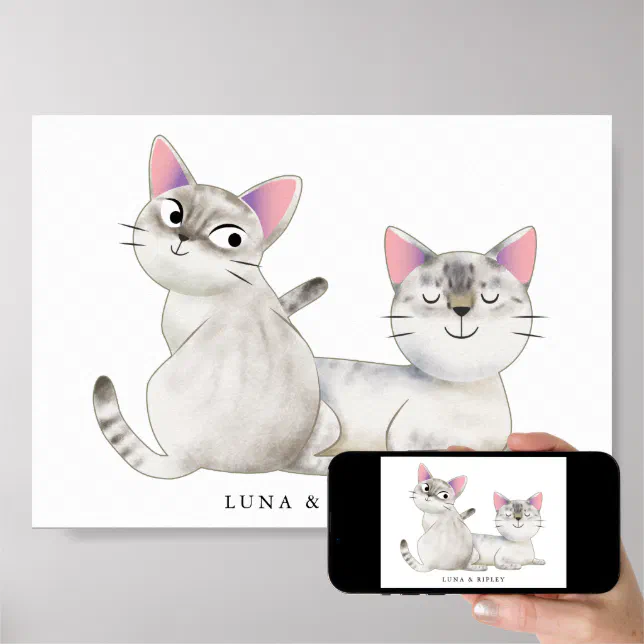 Cute Siamese Cats Illustration with Name Poster | Zazzle
