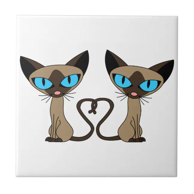 Cute Siamese Cats Tail Heart Ceramic Tile | Zazzle