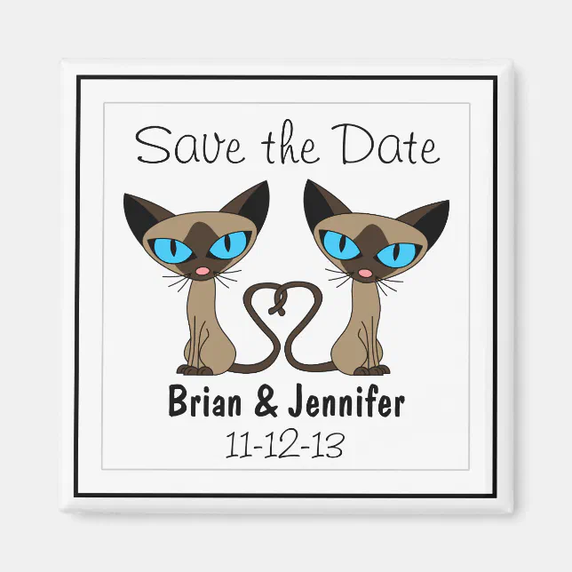 Cute Siamese Cats Tail Heart Wedding Save the Date Magnet | Zazzle