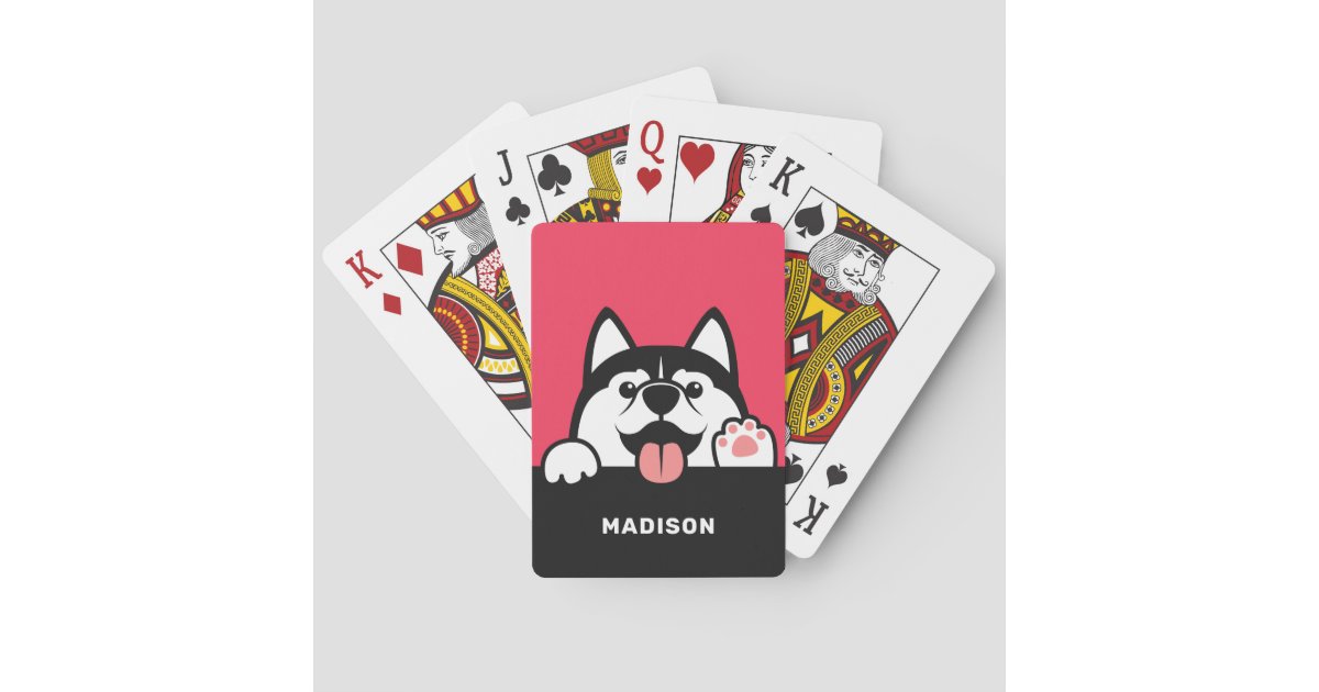 Cute Siberian Husky custom name Playing Cards | Zazzle