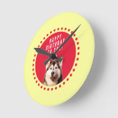 Cute Siberian Husky Dog Happy Birthday Round Clock | Zazzle