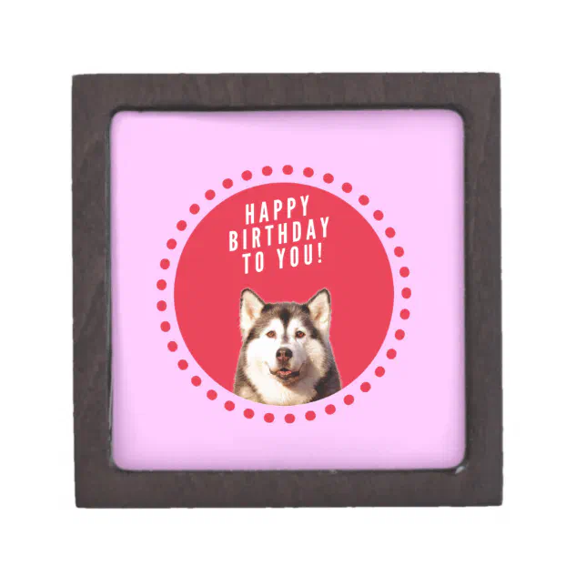 Cute Siberian Husky Dog Wishing Happy Birthday Jewelry Box | Zazzle