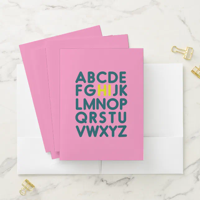 Cute Simple Alphabet Letter Art in Pink Pocket Folder | Zazzle