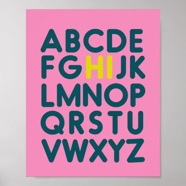 Cute Simple Alphabet Letter Art in Pink Poster | Zazzle