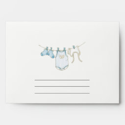 Cute Simple Aqua Blue Boy Clothesline Baby Shower Envelope | Zazzle