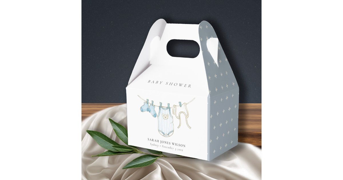 Cute Simple Aqua Blue Boy Clothesline Baby Shower Favor Boxes | Zazzle