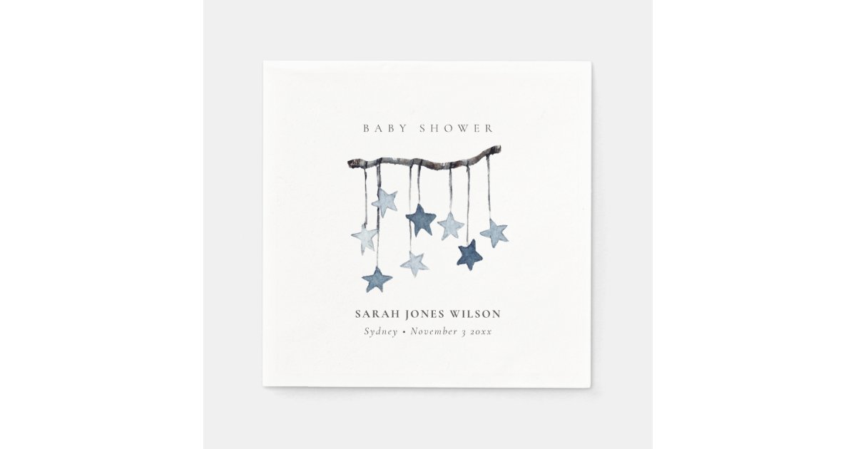Cute Simple Aqua Blue Star Mobile Baby Shower Napkins | Zazzle