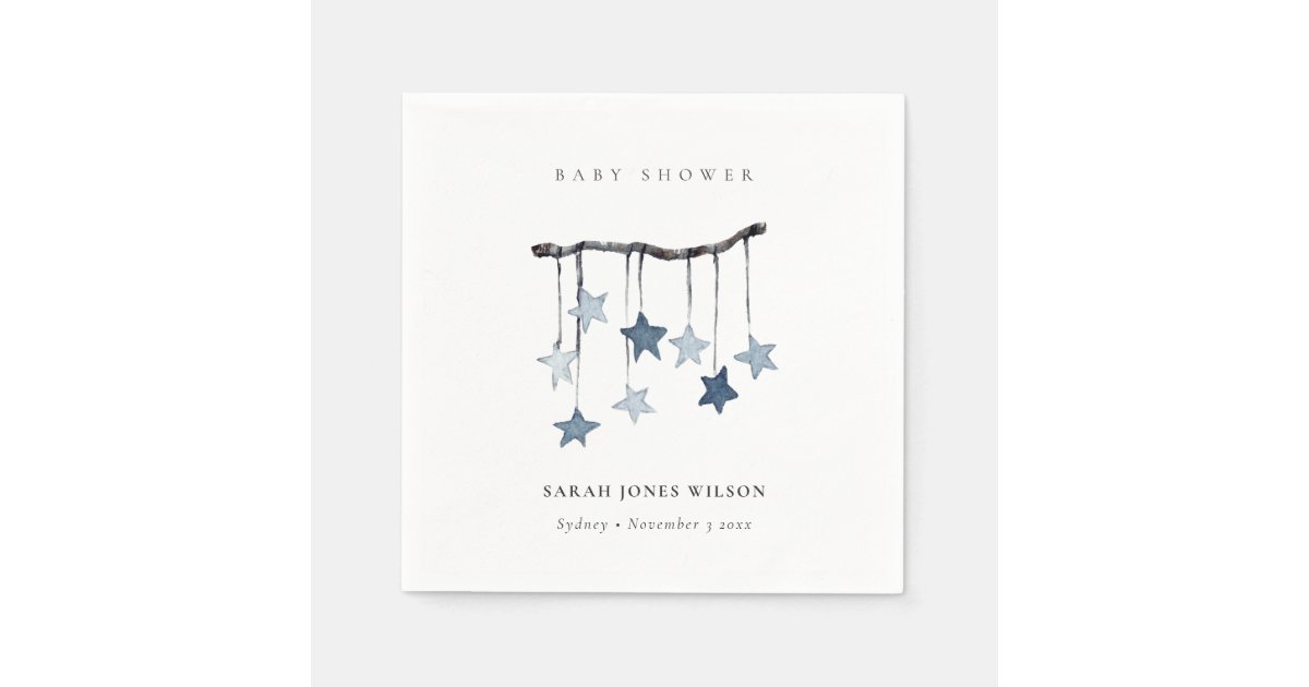 Cute Simple Aqua Blue Star Mobile Baby Shower Napkins | Zazzle