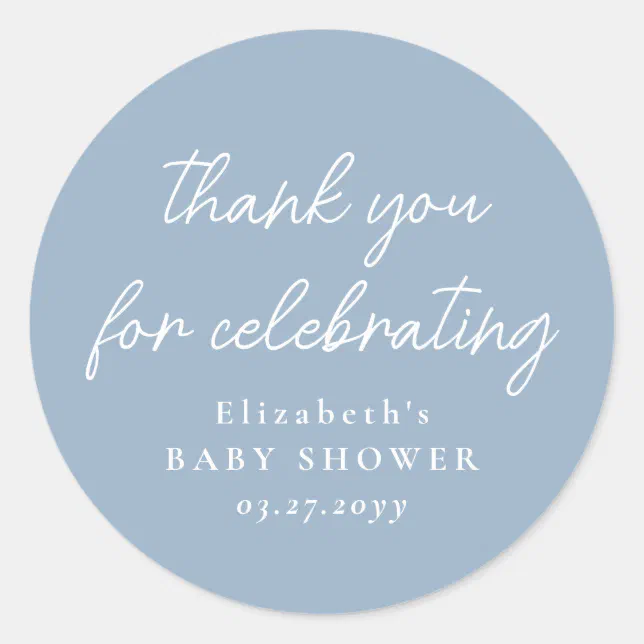 Cute simple blue baby shower thank you classic round sticker | Zazzle