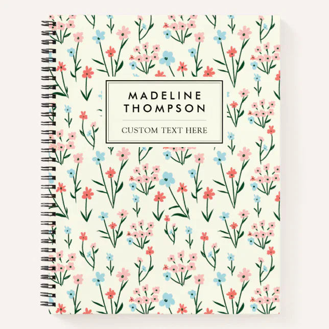 Cute Simple Botanical Pink Blue Flower Floral Notebook | Zazzle