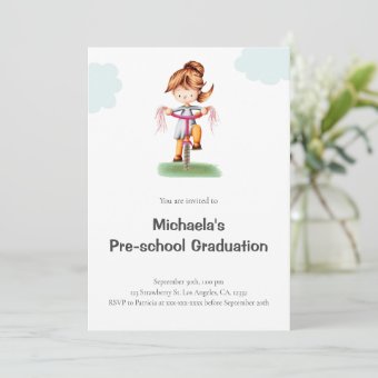 Cute Simple Girl Preschool Graduation Invitation | Zazzle