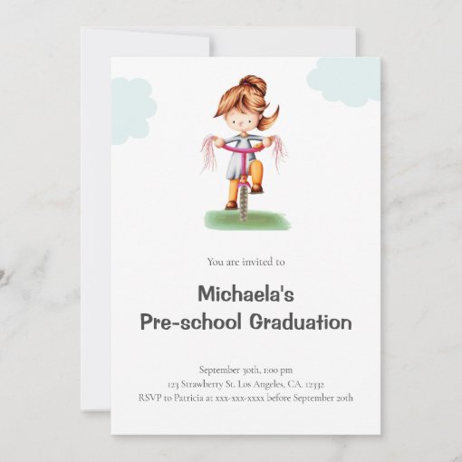 Cute Simple Girl Preschool Graduation Invitation | Zazzle