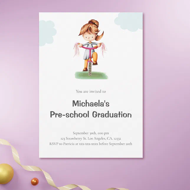 Cute Simple Girl Preschool Graduation Invitation | Zazzle