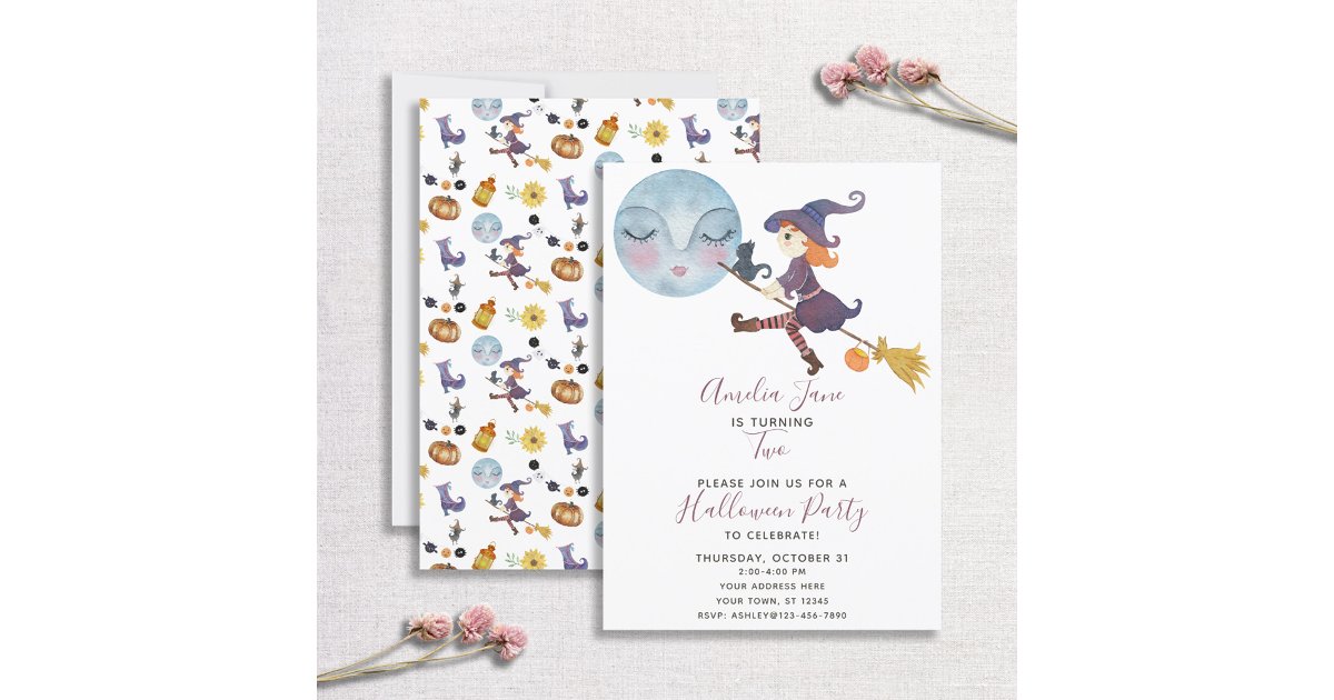 Cute Simple Halloween Witch Child's 2nd Birthday Invitation | Zazzle