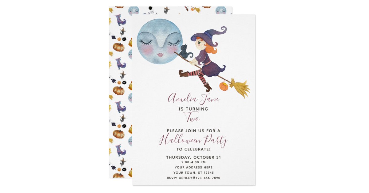Cute Simple Halloween Witch Child's 2nd Birthday Invitation | Zazzle.com