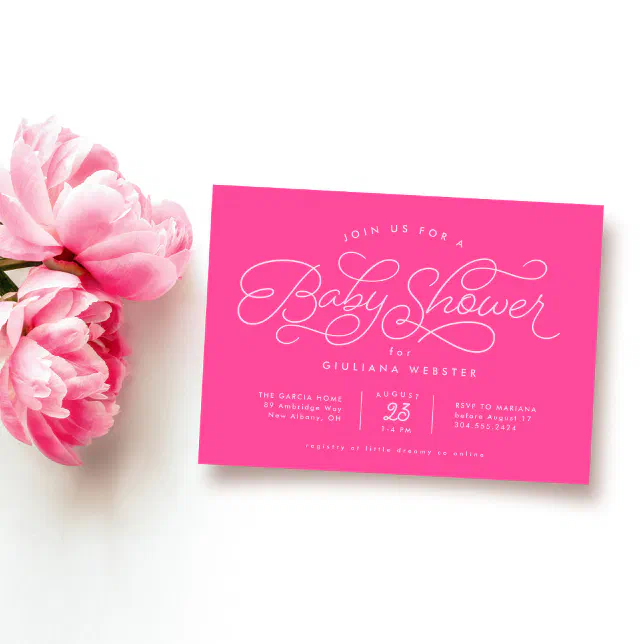 Cute simple hot pink baby shower invitation | Zazzle