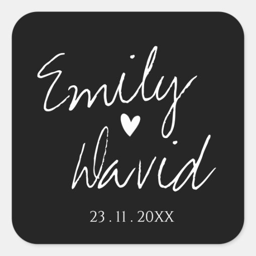 Cute Simple Minimalist Black and White Wedding Squ Square Sticker | Zazzle