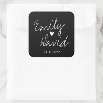 Cute Simple Minimalist Black and White Wedding Squ Square Sticker | Zazzle
