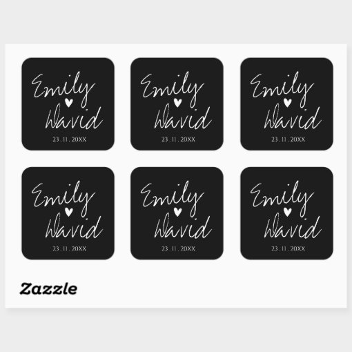 Cute Simple Minimalist Black and White Wedding Squ Square Sticker | Zazzle