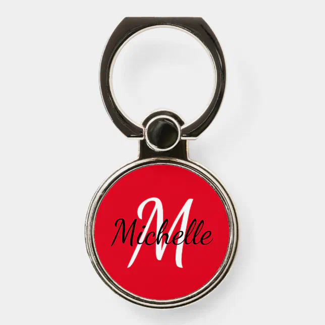 Cute Simple & Modern Red Monogram Name + Initial Phone Ring Stand | Zazzle