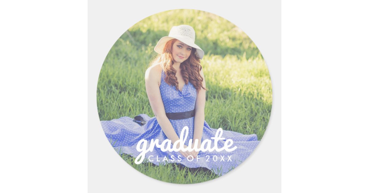 Cute Simple Photo Graduation Classic Round Sticker | Zazzle