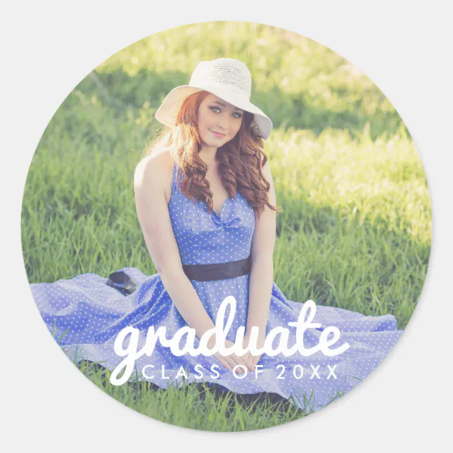 Cute Simple Photo Graduation Classic Round Sticker | Zazzle