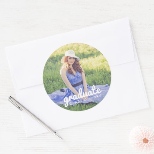 Cute Simple Photo Graduation Classic Round Sticker | Zazzle