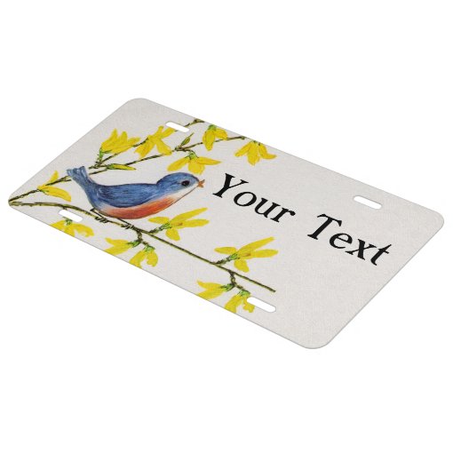 Cute Singing Blue Bird Tree Branch License Plate | Zazzle