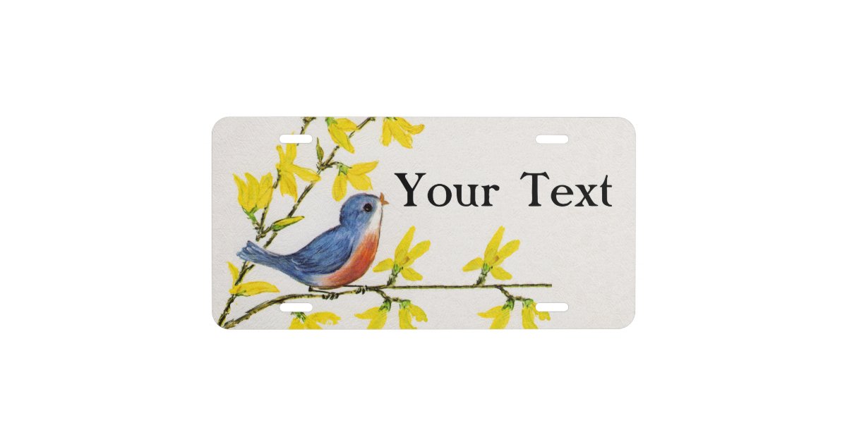 Cute Singing Blue Bird Tree Branch License Plate | Zazzle