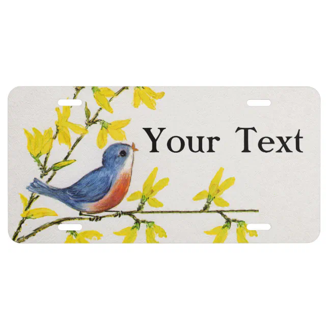 Cute Singing Blue Bird Tree Branch License Plate | Zazzle