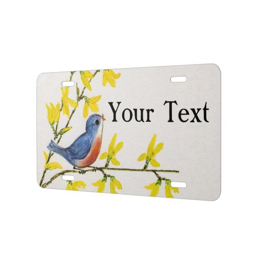 Cute Singing Blue Bird Tree Branch License Plate | Zazzle