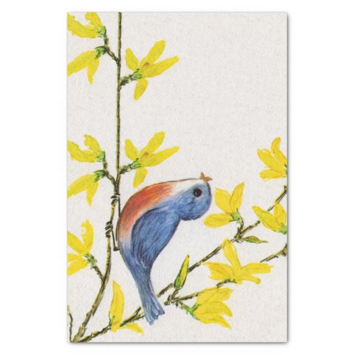 Cute Singing Blue Bird Tree Branch Tissue Paper | Zazzle