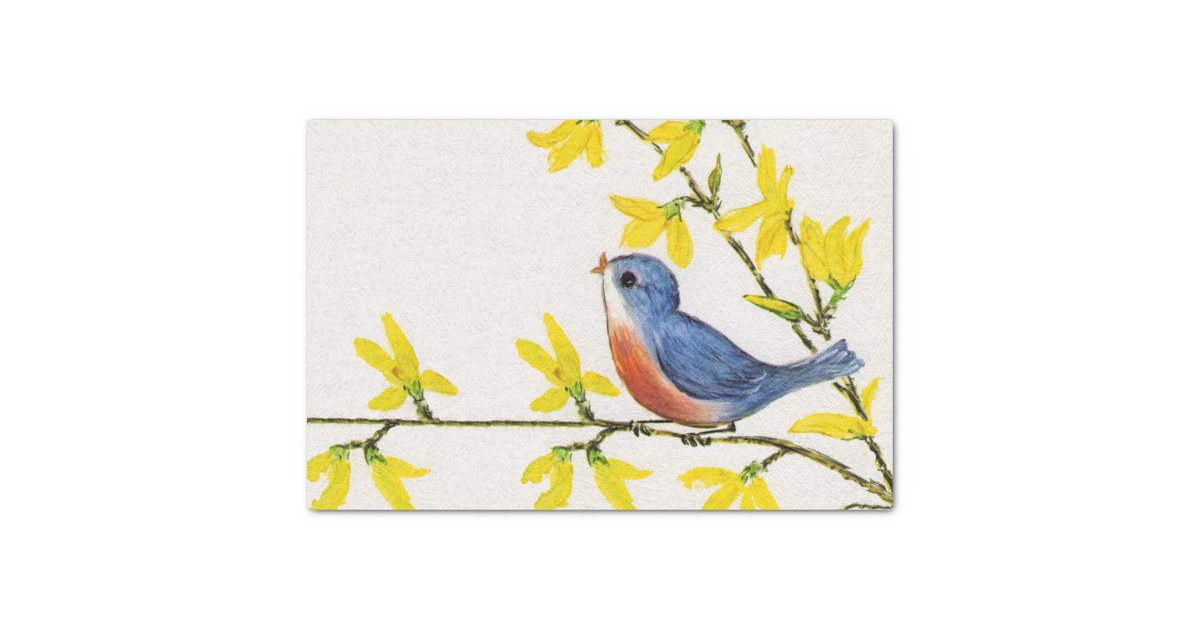 Cute Singing Blue Bird Tree Branch Tissue Paper | Zazzle