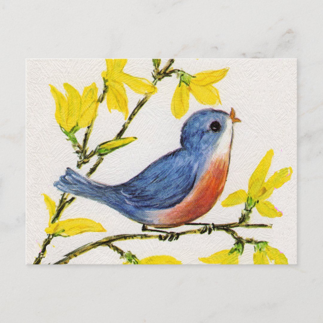 Cute Singing Blue Bird Tree Postcard | Zazzle