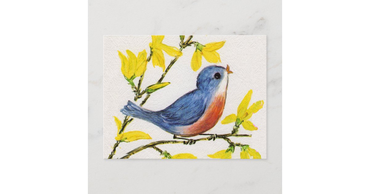 Cute Singing Blue Bird Tree Postcard | Zazzle