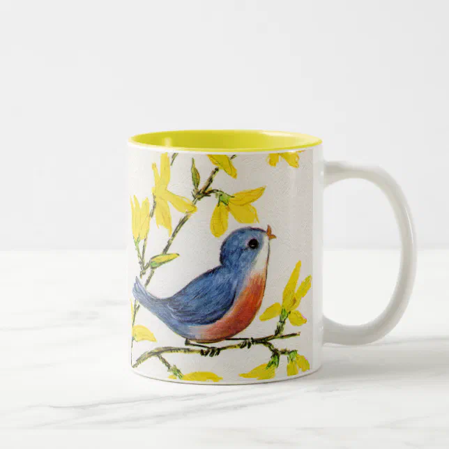 Cute Singing Blue Bird Tree Two-Tone Coffee Mug | Zazzle