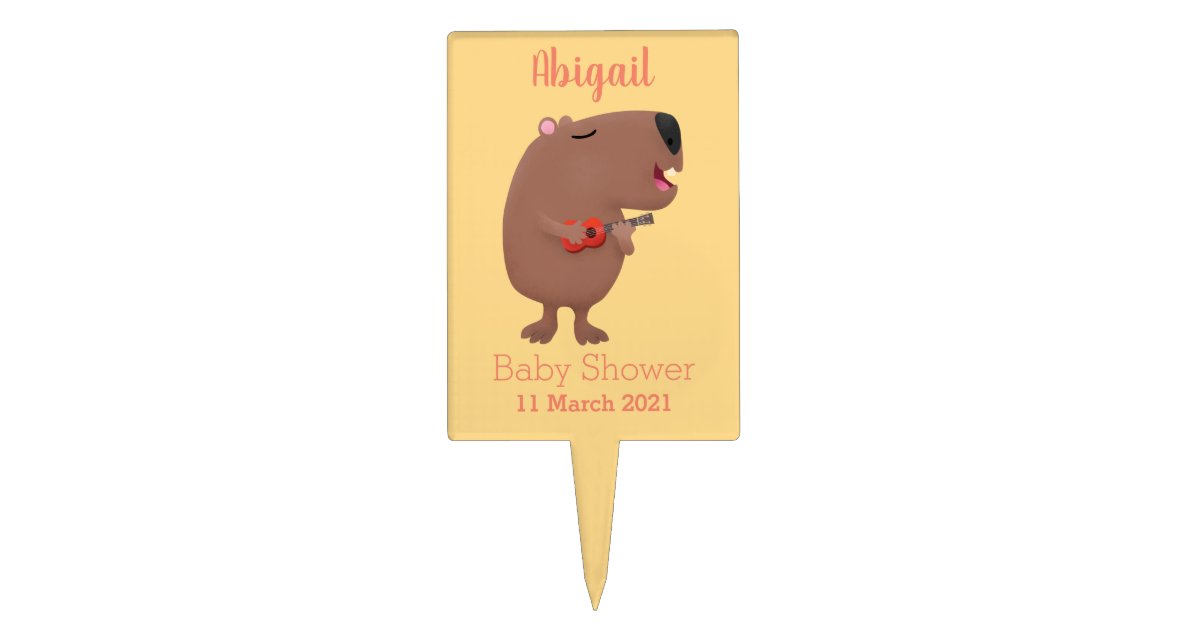 Cute singing capybara ukulele cartoon illustration cake topper | Zazzle