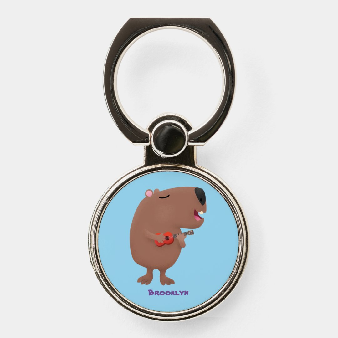 Cute singing capybara ukulele cartoon illustration phone ring stand ...