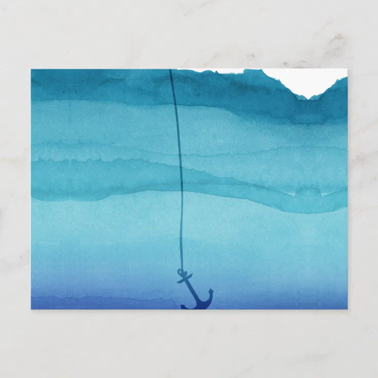 Cute Sinking Anchor in Sea Blue Watercolor Postcard | Zazzle