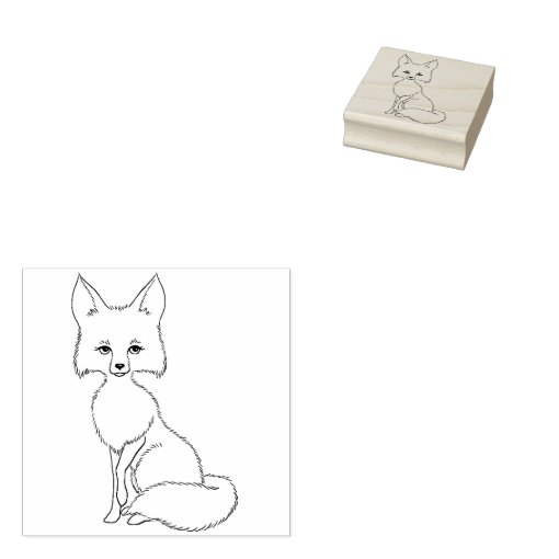 Cute Sitting Fox Rubber Stamp | Zazzle