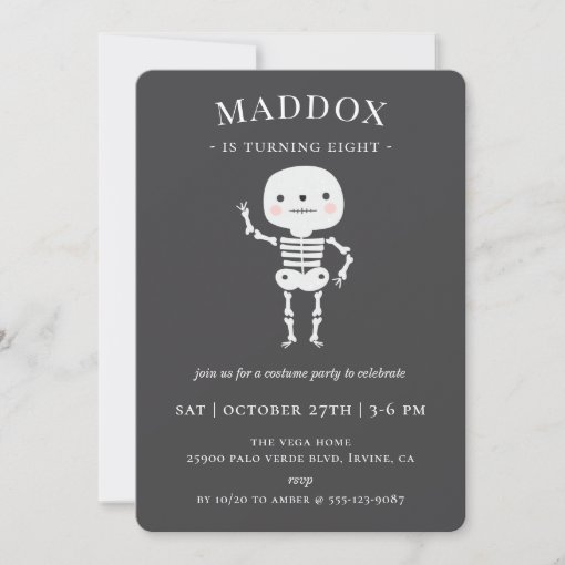 Cute Skeleton Halloween Birthday Party Invitation | Zazzle